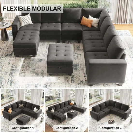 Moris 8 Seater Interchangeable Modular Corner Fabric Sofa with Storage – Torque India